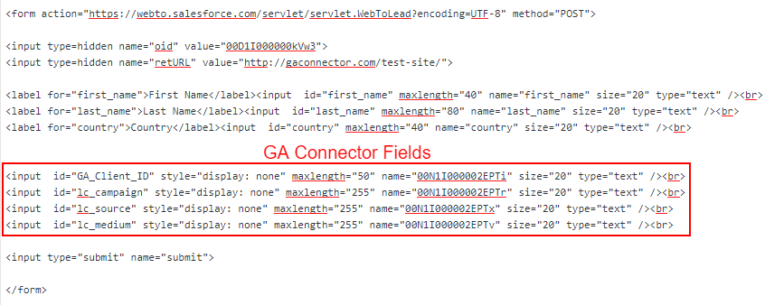 Generate a Web-to-Lead form in Salesforce (with GA Connector fields) - GA Connector